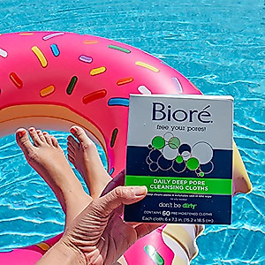 Bioré Daily Make Up Removing Cloths, Facial Cleansing Wipes with Dirt-grabbing Fibers for Deep Pore Cleansing without Oily Residue, 60 Count