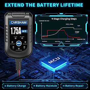 [4-Pack] CARSHAM Trickle Battery Charger 6V 12V Smart Float Charger Automatic Maintainer for Car Motorcycle Lawn Mower Tractor Automotive ATV Lead Acid and Lithium Batteries