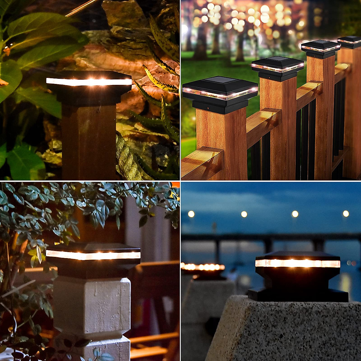 Lightalent Solar Post Lights, Outdoor Post Cap Lights for Fence, Deck, Patio, or Garden, LED High Brightness Waterproof Decorative Warm Lamps, Fits 4x4, 5x5 or 6x6 Wooden Posts (4 Packs)