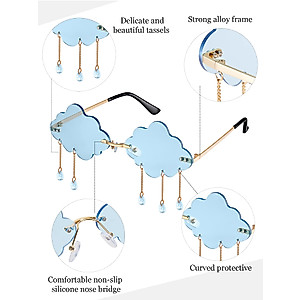 Weewooday 4 Pairs Cloud Sunglasses Raindrop Rimless Cute Sunglasses Funny Heart Flame Shaped Disco Glasses for Women Men (Light Blue, Pink, Gradient Pink, Blue Pink,Bead Style)