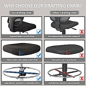 Mesh Drafting Chair Tall Office Chair Ergonomic Standing Desk Chair with Tilt Seat and Adjustable Foot Ring (Black)