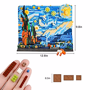 MACTANO The Starry Night Micro Mini Building Kit for Adult, Vincent Van Gogh Idea Display for Home Decor DIY Building Block Set Construction Toy Model-1858PCS