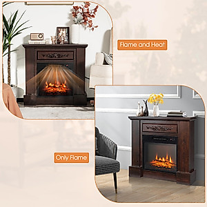 SIMOE 32" Electric Fireplace with Mantel,Package Freestanding Fireplace Heater with Remote Control & Overheat Protection & Adjustable Flame,Indoor Fireplace Mantel for Living Room,Bedroom,Brown