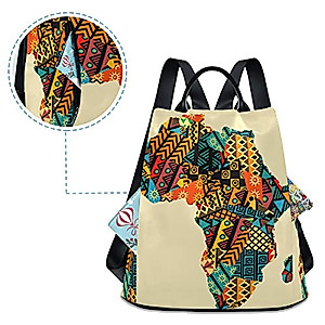 Jucciaco African Map Ethnic Backpack Purse for Women Travel Shoulder Bag Casual Lightweight Backpack for Women