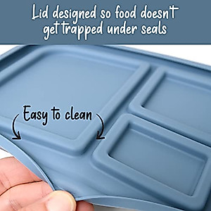 PrimaStella Unbreakable Silicone Lunch Box for Kids and Adults - Divided Bento Box (Slate Blue)