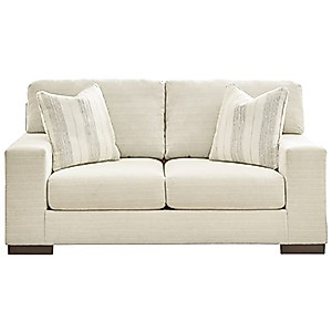 Signature Design by Ashley Maggie Contemporary Upholstered Loveseat with Accent Pillows, Off-White