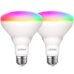 ANWIO Smart Light Bulb BR30 RGB Color Changing LED WiFi Dimmable Multicolor Light Bulbs E26 Base, Compatible with Alexa, Google Assistant, No Hub Required, 650 Lumen 8.5W (60W Equivalent) 2 Pack