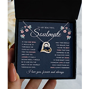 To My Beautiful Soulmate Necklace, Sterling Silver Missing Piece Love Heart, Gifts For Wife Birthday, From Husband, Gold heart is triple plated in 14K gold., Cubic Zirconia