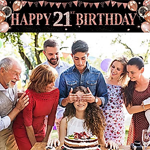 2Pcs 21st Birthday Banner Decorations for Her - Rose Gold Happy 21st Birthday Yard Banner Party Supplies, Hello Twenty-One Bday Sign Decor for Indoor Outdoor