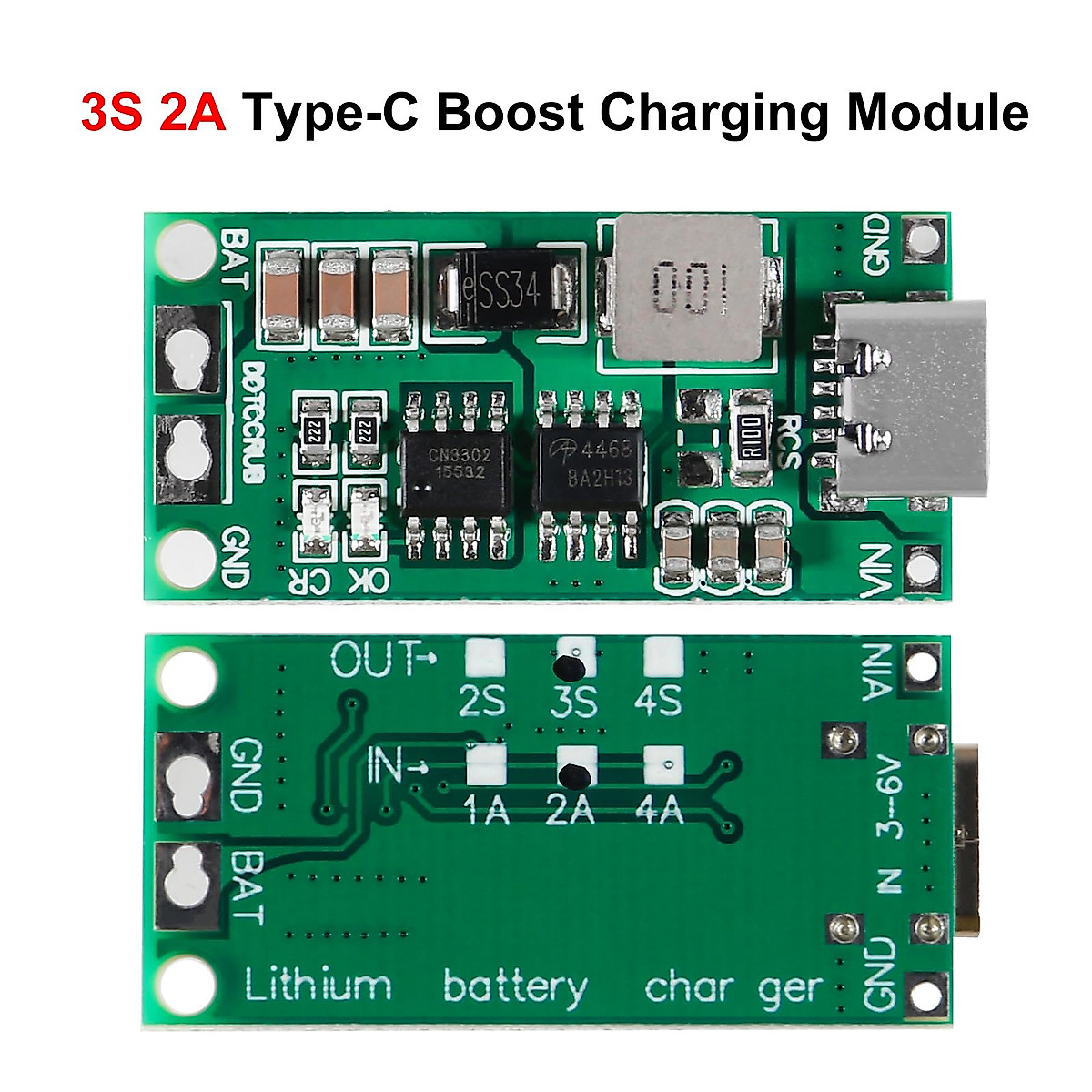 AITIAO 2PCS Type C BMS 2S 3S 4S 1A 2A 4A 18650 3.7V Lithium Battery Charge Board Step-Up Boost Li-Po Polymer USB C to 8.4V 12.6V 16.8V(3S 2A)