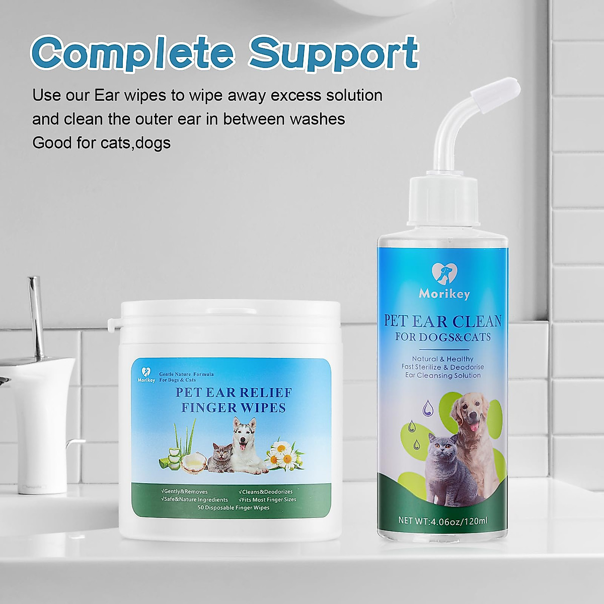 Morikey Pet Ear Cleaner Solution & Infection Treatment for Dogs & Cats, Natural Pet Cleanser Drops Helps Eliminate Odor Relieve Infections and Soothe Itchiness - 4.06oz/120ml