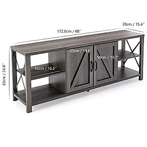 AUXSOUL 70 Inch TV Stand for 75 Inch TV, Farmhouse Entertainment Center with Storage Shelves & Barn Door, TV Console Cabinet for Living Room Bedroom,Grey Wash