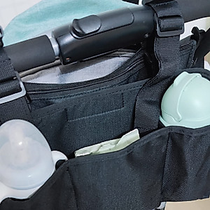 Beautyflier Mesh Stroller Organizer with Extra Large Storage, Universal Stroller Caddy Baby Cup Holders Diaper Storage Accessories Compact Design Fit Any Strollers, Black