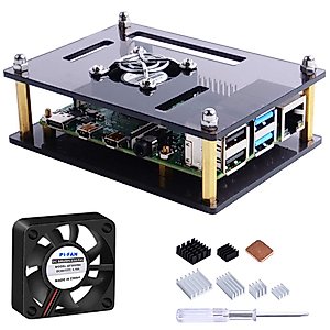 GeeekPi Acrylic Case for Raspberry Pi 4 Model B & Raspberry Pi 3 Model B+, Pi Case with Cooling Fan and 7PCS Heatsinks for Raspberry Pi 4 Model B/Pi 3B+/ Pi 3B/ 2B (Brown)