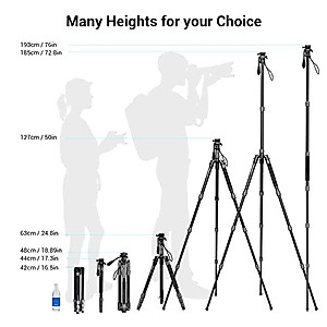 SmallRig 72" Video Tripod Monopod with Fluid Head, Aluminum Camera Tripod, 360° Panorama Ball Head for Travel, Video, Live Streaming, Vlogging, Adjustable Height from 16.5" to 72" - 3760
