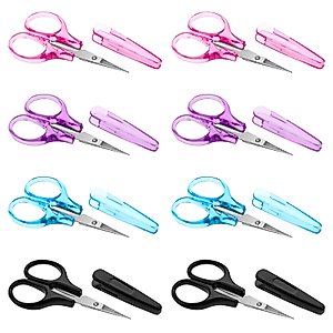 8Pcs Scissors for Crafting Stainless Steel Scissors with Protective Cover Mini Detail Craft Scissors Straight Fine Tips Design for Crafting Facial Hair Trimming Travel School DIY Projects