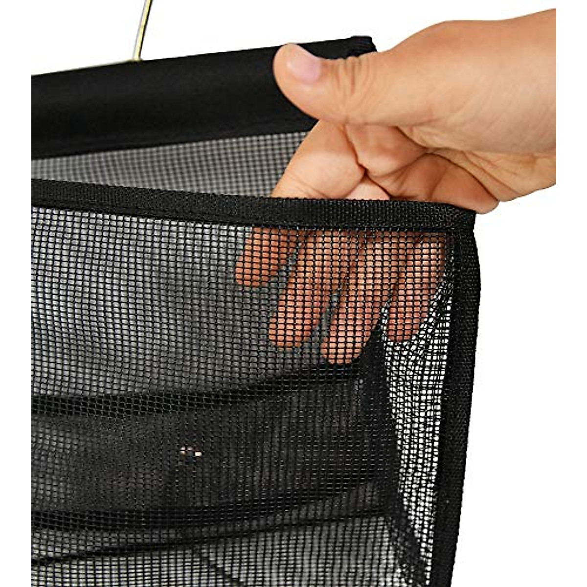 Home-X Hanging Organizer with 1 Pocket, Mesh Shower Caddy, Bath Organizer, Storage for Dorm Rooms, Swimming, Travel – Black - 9” x 8”