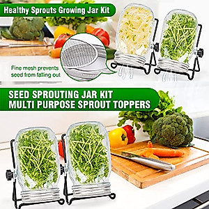 IUMÉ Seed Sprouting Jar Kit, 1- Pack Seed Starter Tray, 1 Sprouter Mason Jars with Screen Lids, Stands and Trays, Indoor Seed Sprouter Germinator, Broccoli Sprouts Germination Growing Kit