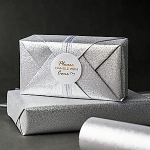 RUSPEPA Glitter Wrapping Paper - Mini Roll - Solid Color Glitter Sparkle Paper Perfect for Wedding, Birthday, Baby Shower, Party - 17 Inch X 32.8 Feet - Silver