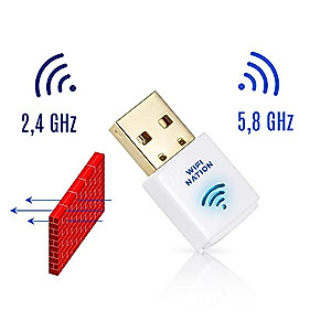 WiFi Nation® WiFi Dongle Mini 802.11ac AC600 USB WiFi Adapter, chipset: Realtek RTL8811AU, Dual Band 2.4GHz or 5GHz, Windows, MacOS, Linux Supported - White