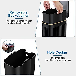 BETHEBEST Black Bathroom Trash Can with Soft Close Lid,Small Garbage can with Removable Liner Bucket for Bathroom,Bedroom,Office 10 Liter/ 2.6 Gallon