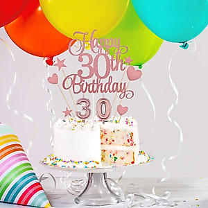 30th Birthday Cake Decorations Set Include 30th Birthday Candles Numeral 30 Cake Candles and Happy 30th Birthday Cake Toppers with Heart Star Cupcake Picks for Birthday Party (Rose Gold Series)