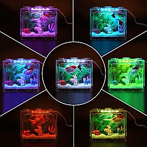 Small Betta Fish Tank, Aquarium Tank Kit with LED Lighting, 3/5 Gallon Stackable Beta Fish Tank Set, Fish Bowl Accessories for Turtle Reptile Shrimp Moss Crab Insects Habitat as Decoration