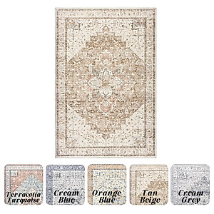 Small Area Rug 2x3,Non Slip Neutral Farmhouse Washable Entryway Rug Indoor,Tan Beige and Light Brown