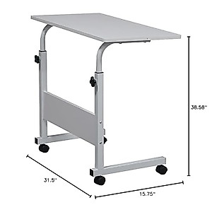 Lifting Mobile Computer Desk Standing Adjustable Height Rolling Laptop Small Desks for Small Spaces Foldable Workstation Writing Desk Collapsible Study Table Corner Side Table,Easy to Assemble,White
