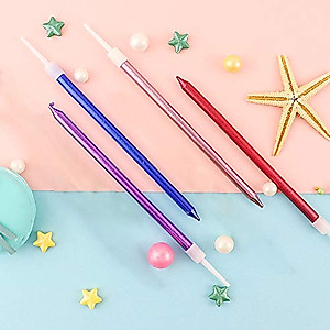 12 Count Long Thin Blue Birthday Cake Candles in Holders for Birthday Wedding Party Cupcake Decorations Tall Candles