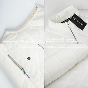 Fuinloth Women's Quilted Vest, Stand Collar Lightweight Zip Padded Gilet White XL