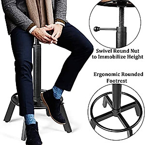 Vintage Bar Stools Set of 2 Industrial Bar Stool Swivel PU Seat Counter Height Adjustable 24-28inch Kitchen Isand Dining Chair