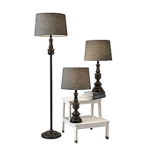 Adesso 1591-01 Classic Set Containing Matching Floor Two Table Lamps, 16" x 16" x 60", Black