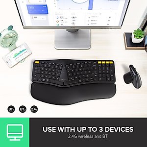 DeLUX Upgraded Ergonomic Wireless Ergo Split Keyboard with Backlit, 2.4G and Bluetooth, Scissor Switch and Palm Rest for Natural Typing, Compatible with Windows and Mac OS (GM902Pro-Black)