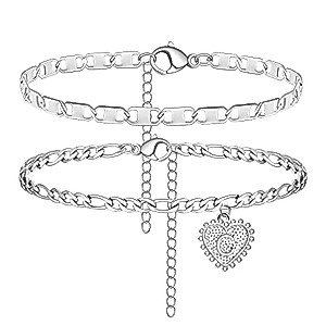 C Silver Initial Anklet for Women Silver Cuban Link Anklet Bracelet for Women Men Dainty Letter Name Ankle for