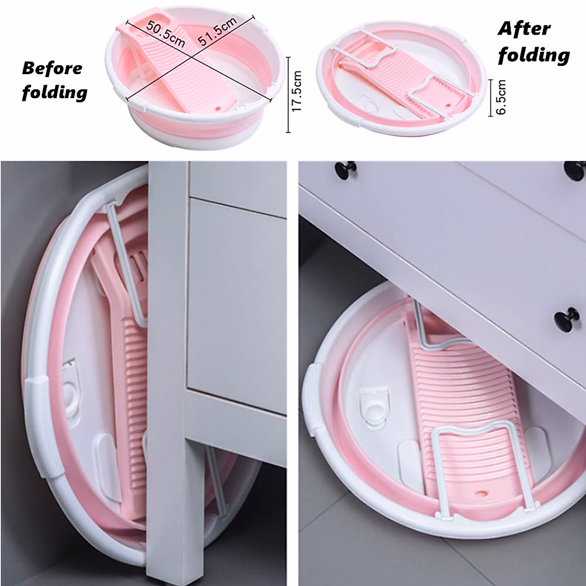 Fold Washboard Basin for Hand Washing Clothes,Non-Slip Washtub with Integrated Washboard for Hand Wash Laundry Household (Grey)