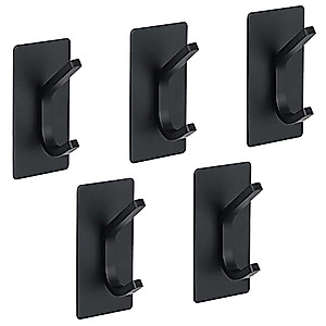 Alise 5 Pcs Self-Adhesive Utility Hooks Coat Hook Single Towel Clothes Hooks for Bathroom Kitchen Wardrobe Window Glass Door Garage,SUS 304 Stainless Steel Matte Black