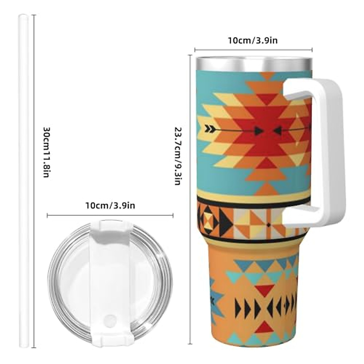 Xiexide 40oz Sweatproof Office Native Southwest American Indian Aztec Navajo Tribal Double Walled Vacuum Insulatedith Handle And Straw,Hot & Cold Drinks