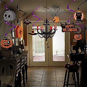 Unomor Halloween Decorations Indoor Hanging Swirls for Haunted House Decor Ceiling Swirl Decoration Included Bats, Spider, Ghost, Pumpkin, 3D Chandelier (30 Piece)
