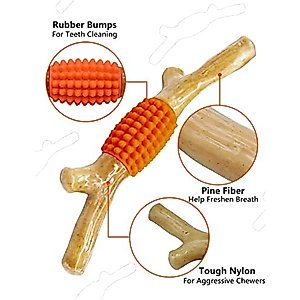 SCHITEC Dog Chew Toy for Aggressive Chewers, Tough Big Nylon & Rubber Teething Stick with Real Bacon Maple Wood Flavor for Large Medium Breed