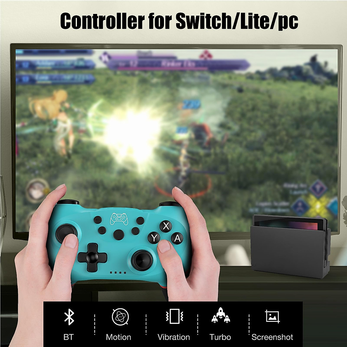 Diswoe Controller for Switch, Bluetooth Controller for Switch/Switch Lite, Wireless Controller with Turbo, Gyro Axis, Dual Shock and Motion Control, Easy and Long Game