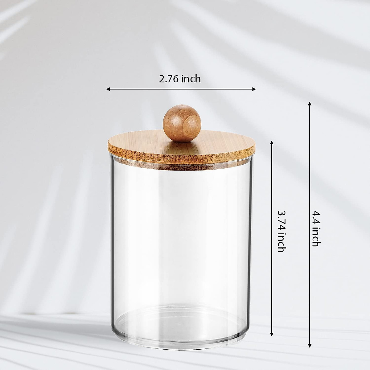 Amolliar Qtip Dispenser Apothecary Jars with Bamboo Lids - 12 oz Clear Plastic Vanity Makeup Organizer Storage Canister - Bathroom Accessories for Q-Tips, Cotton Swab, Cotton Ball, Floss (2)