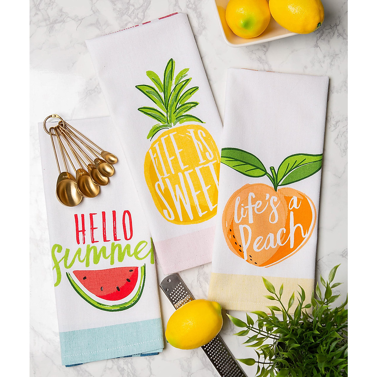 DII Watermelon Collection Kitchen, Dishtowel Set, Hello Summer 3 Piece