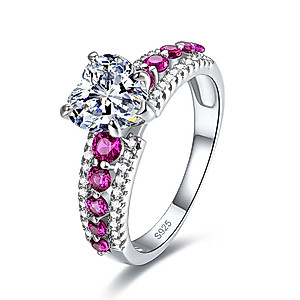 Merthus 8x8mm Heart Shape Cubic Zirconia 925 Sterling Silver Solitaire CZ Engagement Ring for Women Size 6