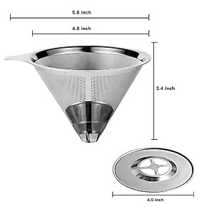Pour Over Paperless Coffee Dripper, Reusable Stainless Steel Pour Over Coffee Filter With Cup Stand , For Chemex and Most Coffee Pot, Tumbler, Mug