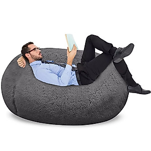 LCYFBE Bean Bag Chairs, 4ft Giant Bean Bag Chair for Adults, Big Bean Bag Cover Comfy Large Bean Bag Bed (No Filler, Cover only) Fluffy Lazy Sofa (Dark Grey)