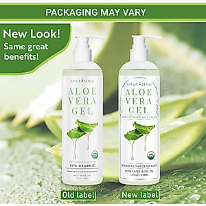 NTRSNS NaturSense Organic Aloe Vera Gel from 100% Pure Aloe. Great for Hair, Scalp, Face, Dry Skin, Acne, Winter Skin, Sunburn, Sensitive Skin. Unscented, USDA Certified, 12 oz.