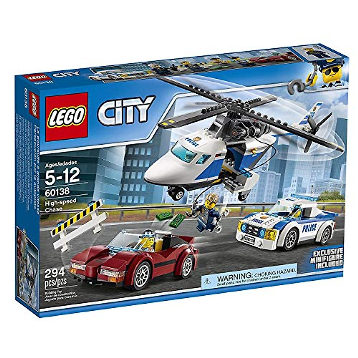 LEGO City Police High-Speed Chase 60138 Building Toy with Cop Car, Police Helicopter, and Getaway Sports Car (294 Pieces)