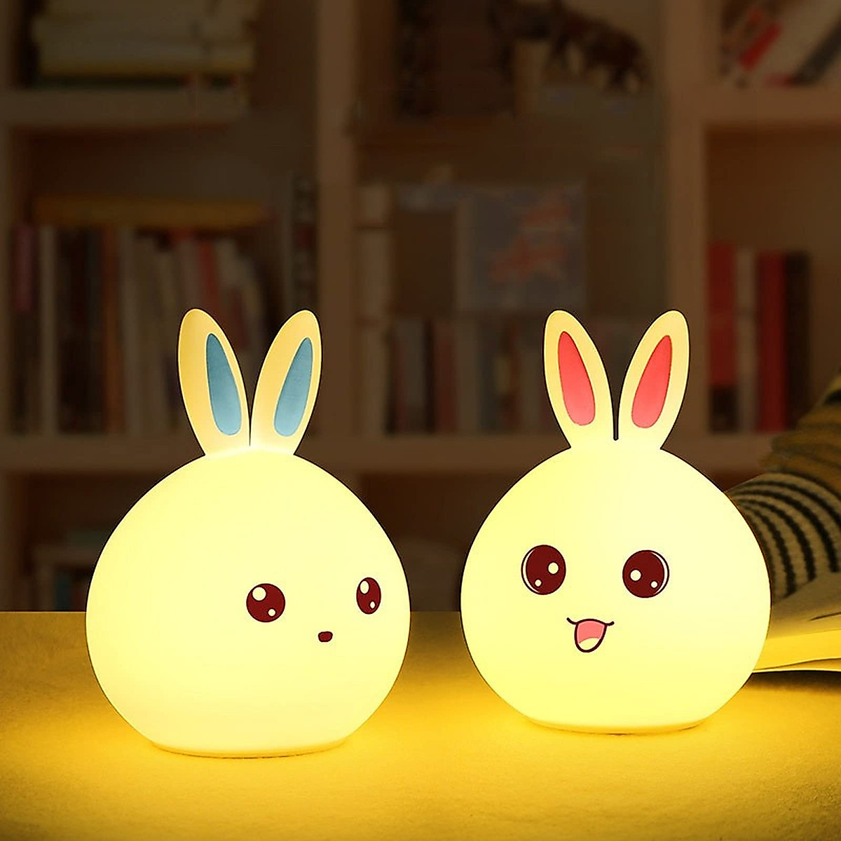 Cute Silicone Rabbit Night Light, USB Rechargeable Rabbit LED Soft Silicone Touch Sensor Bedside Pat Lamp for Children Baby Kids Gift Room Decor Lamps