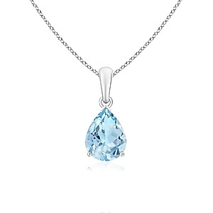 Angara Natural Aquamarine Solitaire Pendant Necklace for Women in 14K White Gold (Grade-AAA | 9x7mm) March Birthstone Jewelry Gift for Women | Birthday | Wedding | Anniversary